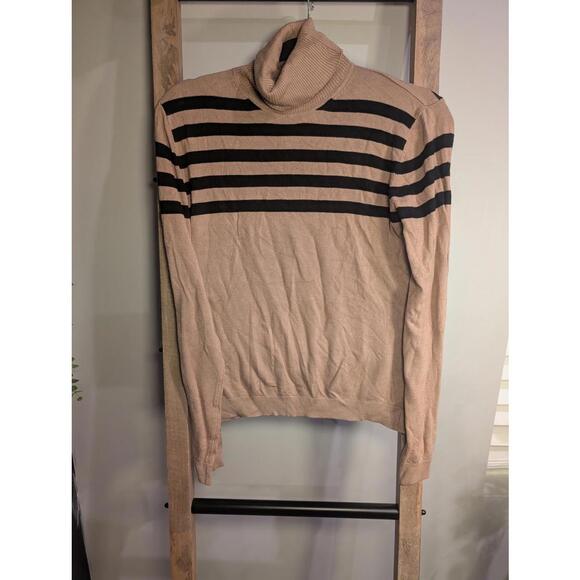 Sweaters | Mng Womens Turtleneck Sweater Beige With Black Stripes Size ...